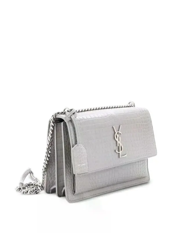 Saint Laurent Sunset Crocodile Embossed Leather Medium Crossbody Bag - Grey