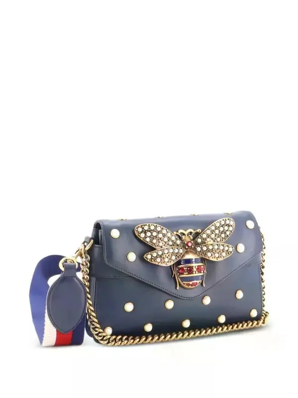 Gucci Broadway Pearly Bee Embellished Leather Mini Shoulder Bag