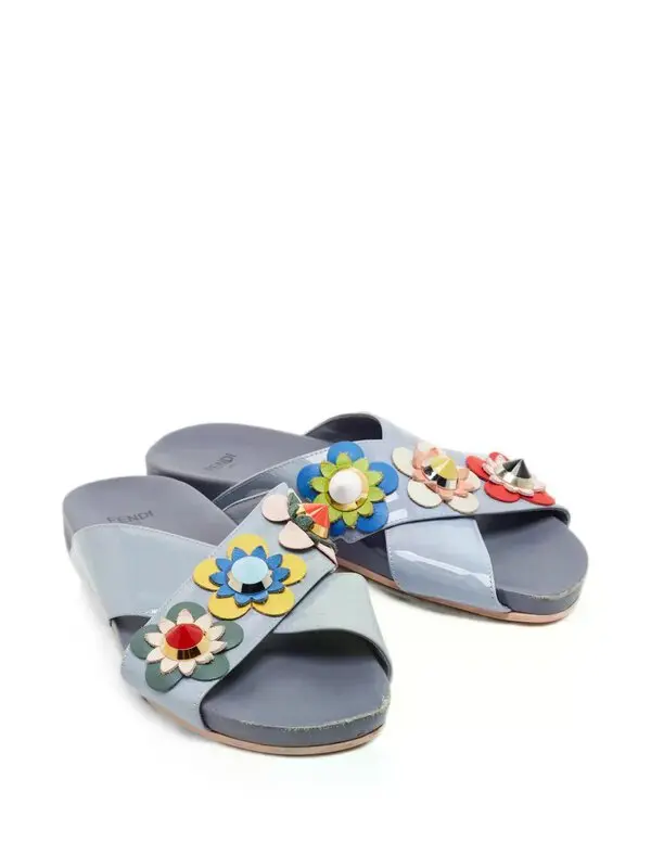 Fendi Floral-appliqué Patent-leather Flat Sandals
