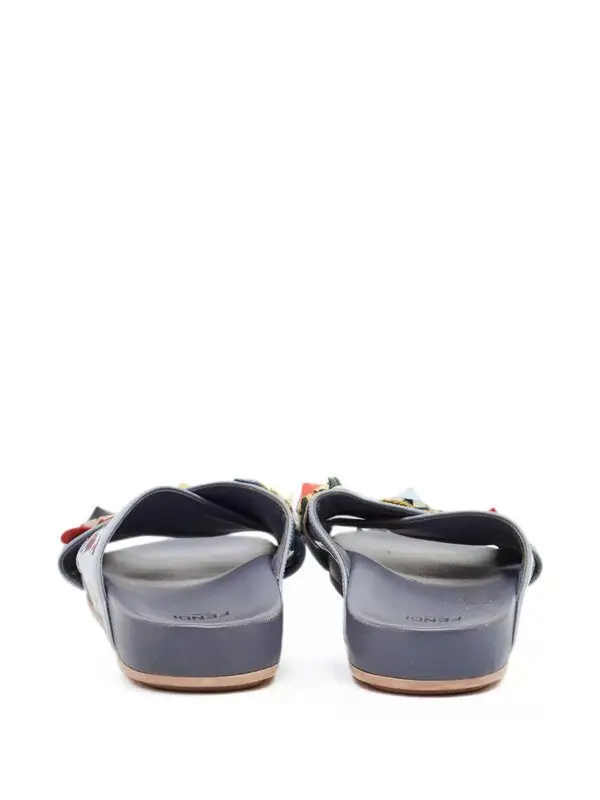 Fendi Floral-appliqué Patent-leather Flat Sandals
