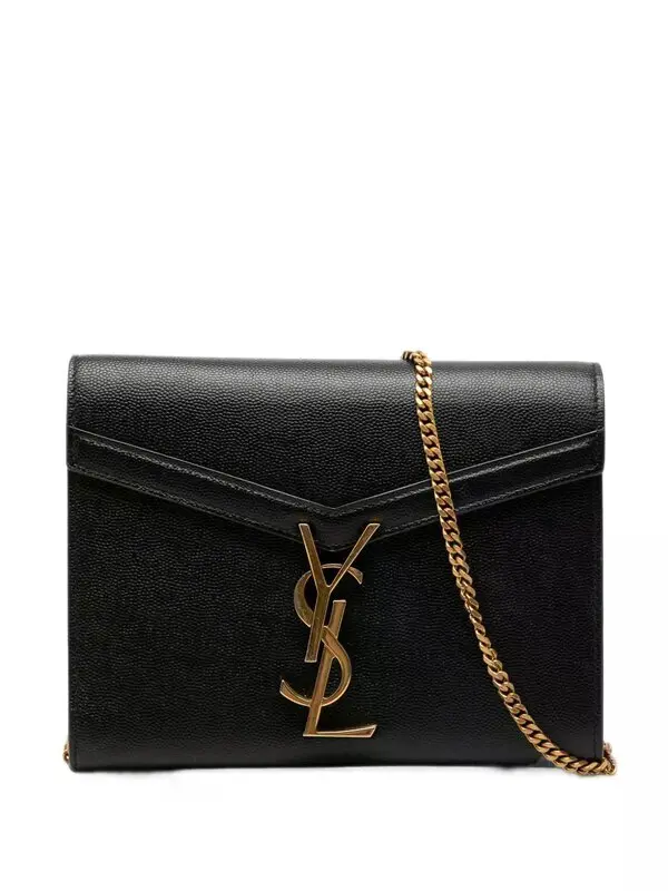 Saint Laurent 2013-2026 Grain De Poudre Monogram Cassandra Chain Wallet Crossbody Bag - Black