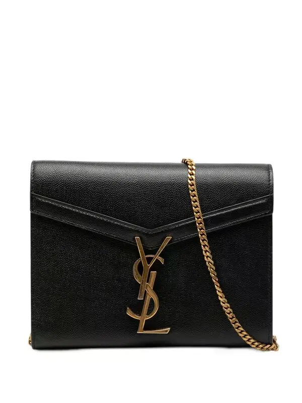 Saint Laurent 2013-2026 Grain De Poudre Monogram Cassandra Chain Wallet Crossbody Bag - Black