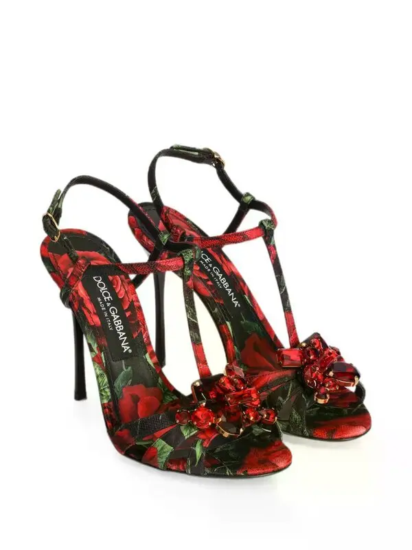 Dolce & Gabbana Rose-print Brocade Sandals - Black