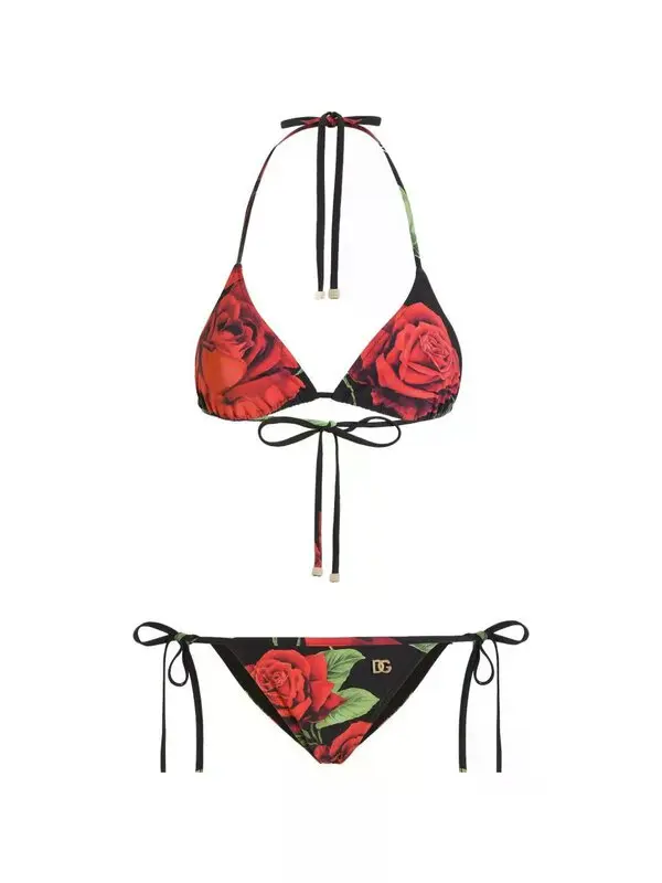 Dolce & Gabbana Rose Print Triangle Bikini