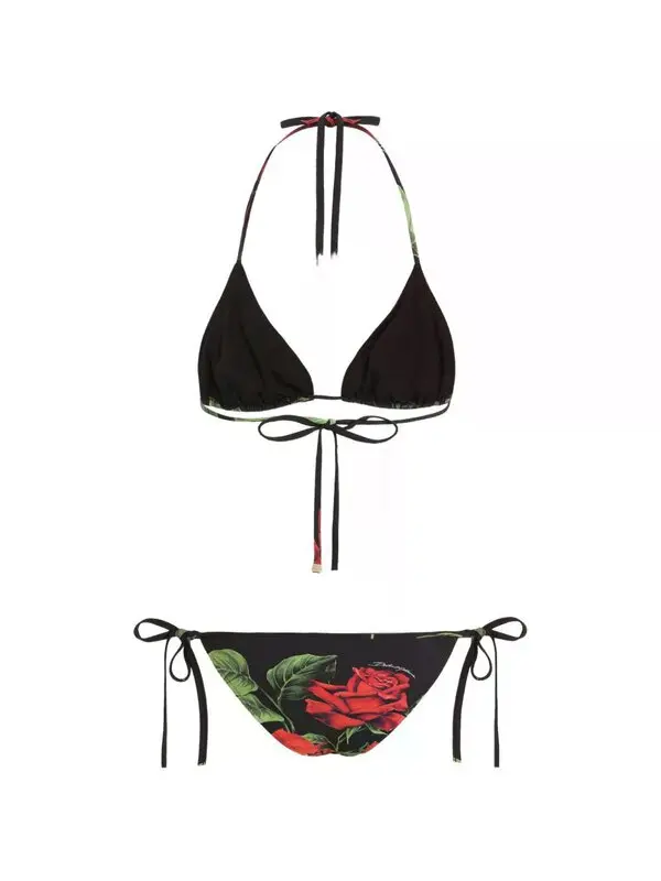 Dolce & Gabbana Rose Print Triangle Bikini