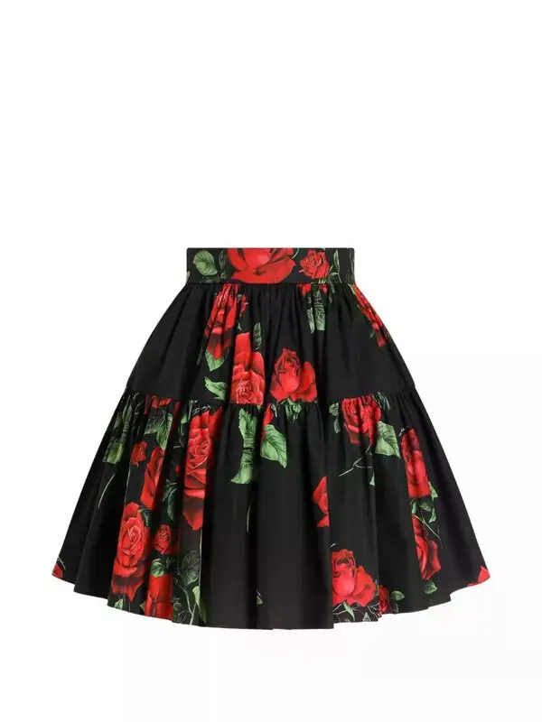Dolce & Gabbana Rose-print Poplin Skirt