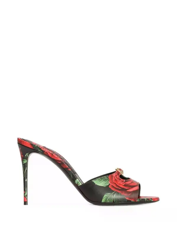 Dolce & Gabbana Rose-print Calfskin Mules