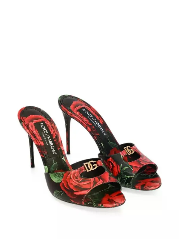 Dolce & Gabbana Rose-print Calfskin Mules
