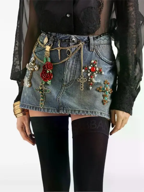 Dolce & Gabbana Denim Miniskirt With Embroidery