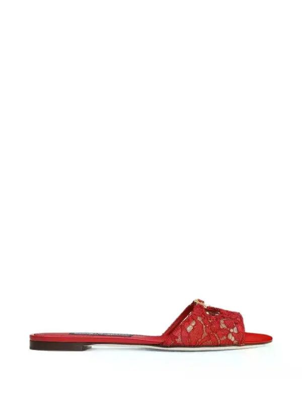 Dolce & Gabbana Lace Flat Slides - Red