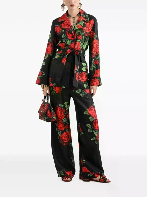 Dolce & Gabbana Rose-print Vanity Silk Trousers