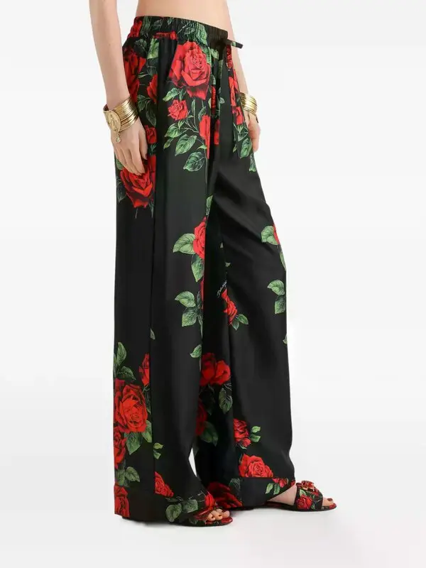 Dolce & Gabbana Rose-print Vanity Silk Trousers