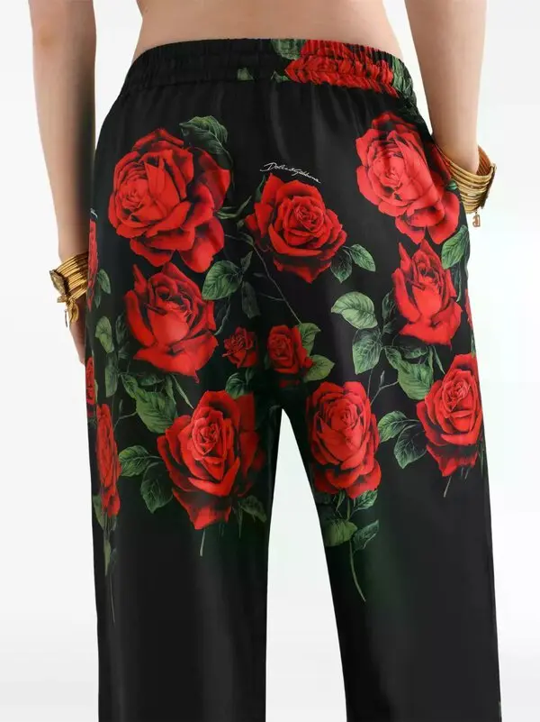 Dolce & Gabbana Rose-print Vanity Silk Trousers