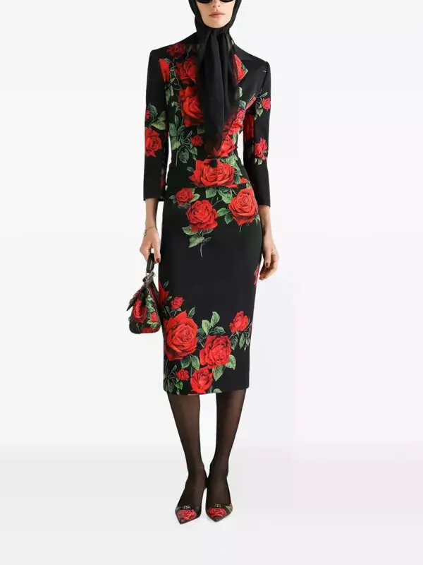 Dolce & Gabbana Rose-print Charmeuse Single-breasted Jacket