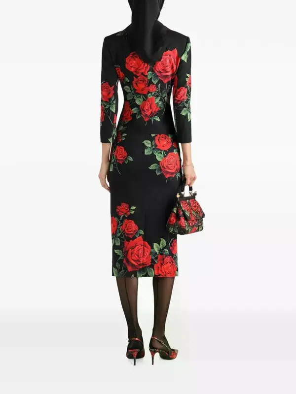 Dolce & Gabbana Rose-print Charmeuse Single-breasted Jacket