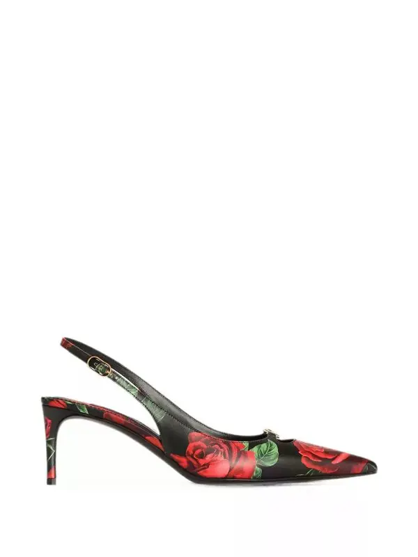 Dolce & Gabbana Rose-print Calfskin Slingback Pumps