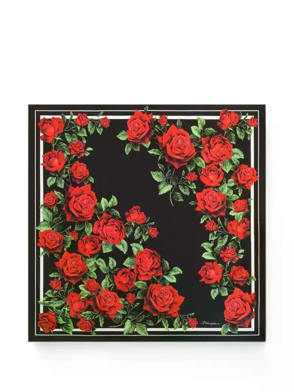 Dolce & Gabbana 90x90 Rose-print Silk Twill Scarf - Black