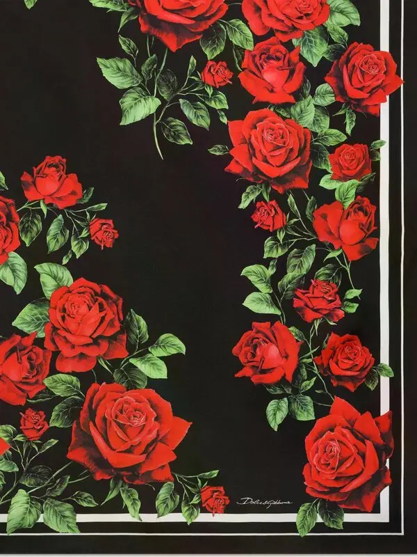 Dolce & Gabbana 90x90 Rose-print Silk Twill Scarf - Black