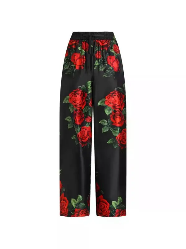 Dolce & Gabbana Rose-print Vanity Silk Trousers