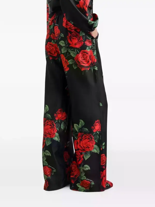 Dolce & Gabbana Rose-print Vanity Silk Trousers