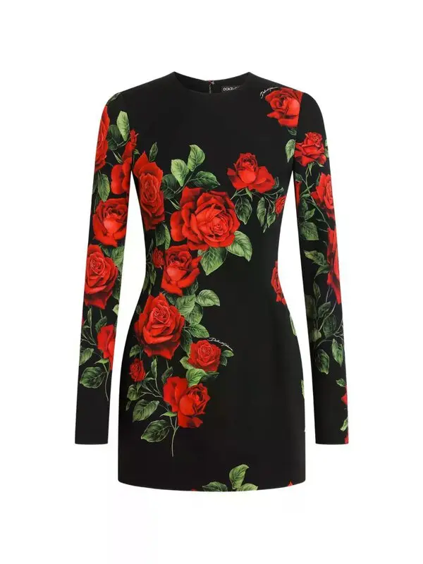 Dolce & Gabbana Rose Print Charmeuse Mini Dress