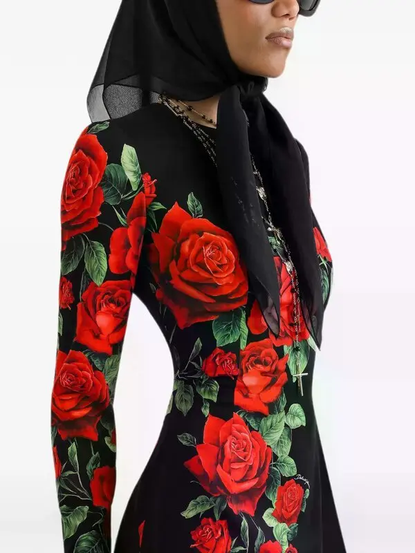Dolce & Gabbana Rose Print Charmeuse Mini Dress