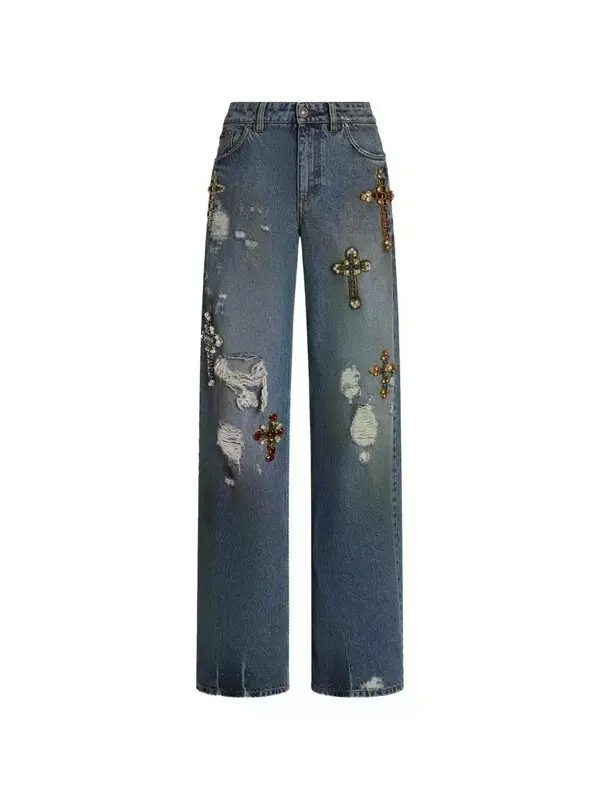 Dolce & Gabbana Embroidered Distressed Denim Trousers