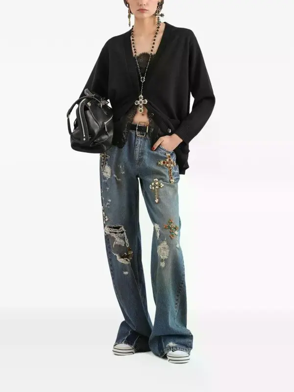 Dolce & Gabbana Embroidered Distressed Denim Trousers