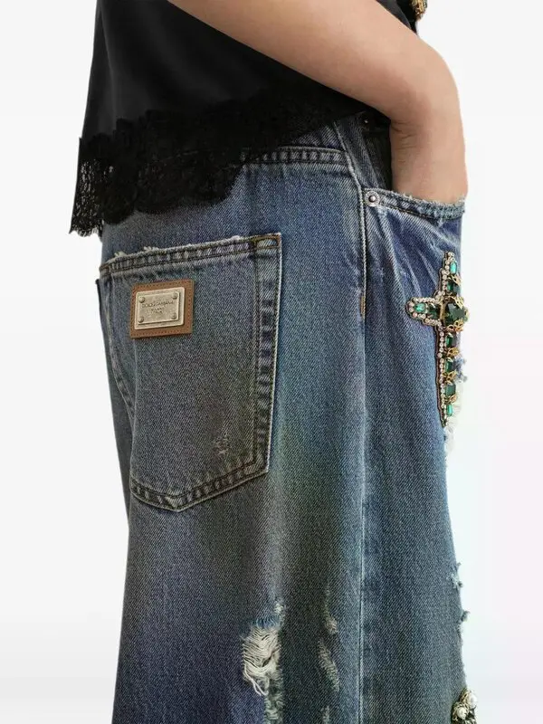 Dolce & Gabbana Embroidered Distressed Denim Trousers