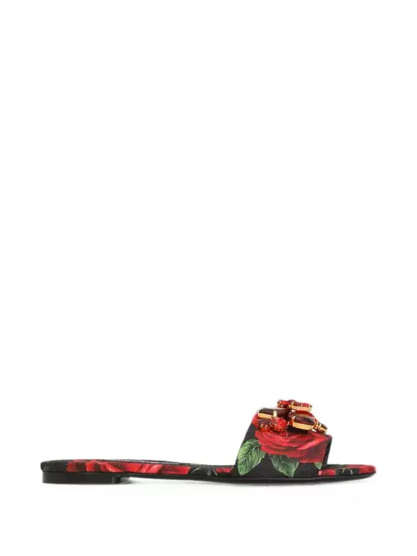 Dolce & Gabbana Rose-print Brocade Flat Slides