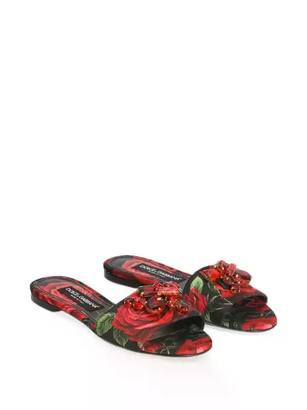 Dolce & Gabbana Rose-print Brocade Flat Slides