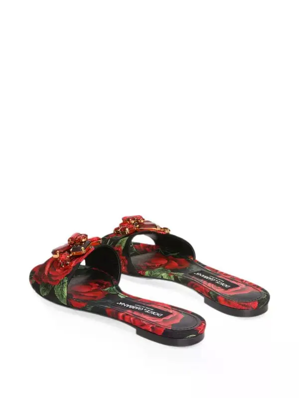 Dolce & Gabbana Rose-print Brocade Flat Slides