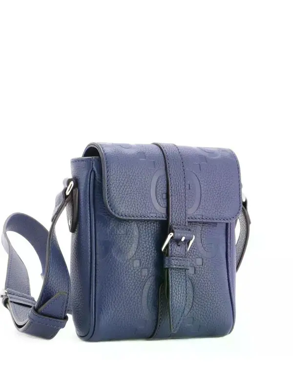 Gucci Messenger Bag Jumbo Gg Embossed Leather Small Crossbody Bag - Blue