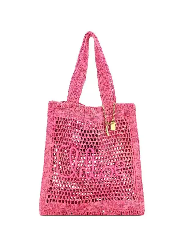 Chloé Summer Banana Woven Raffia Tote Bag - Pink