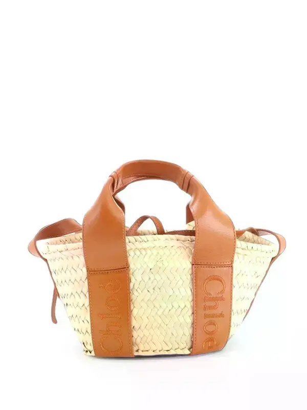 Chloé Sense Basket Tote Raffia With Leather Small Shoulder Bag