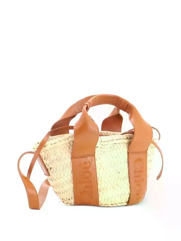 Chloé Sense Basket Tote Raffia With Leather Small Shoulder Bag - Brown