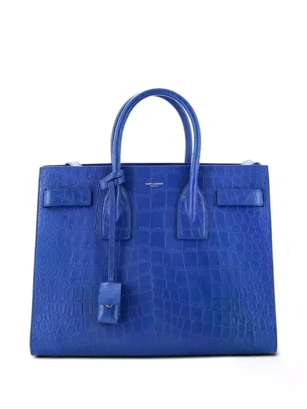 Saint Laurent Sac De Jour Nm Bag Crocodile Embossed Leather Small Satchel - Blue