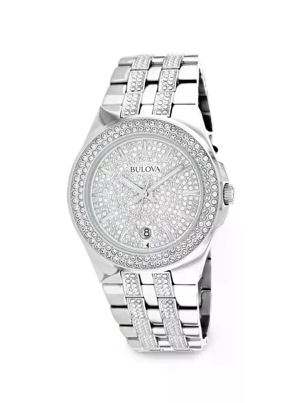 Bulova Swarovski Crystal Embellished 42mm Watch - Silver