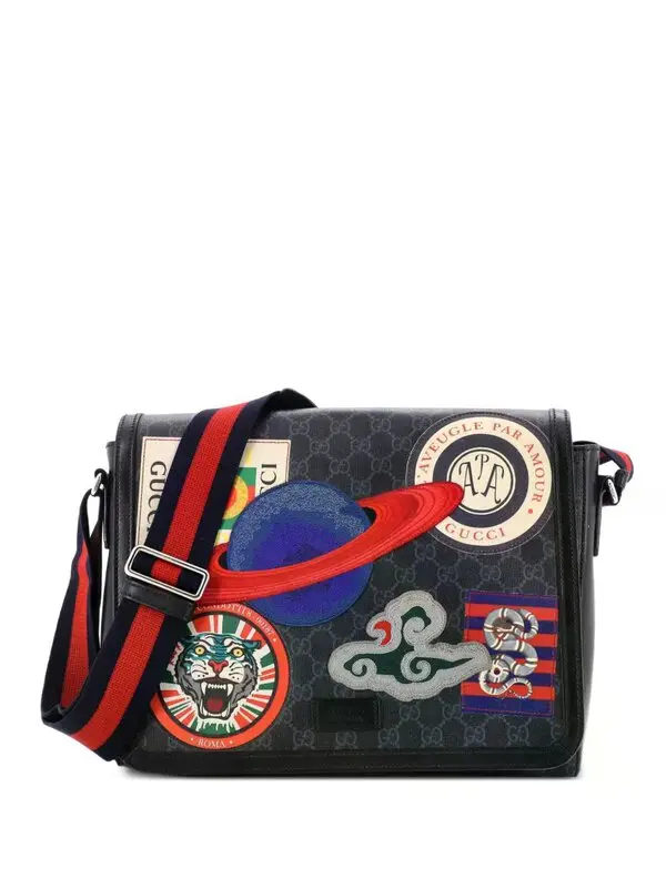 Gucci Gg Coated Canvas Messenger Bag With Appliqu - Black