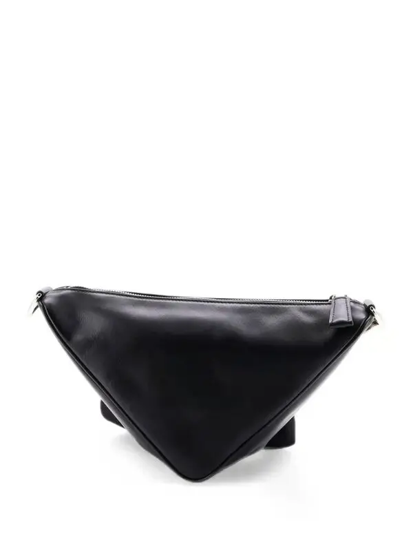 Prada Triangle Logo Zip Soft Leather Small Crossbody Bag - Black