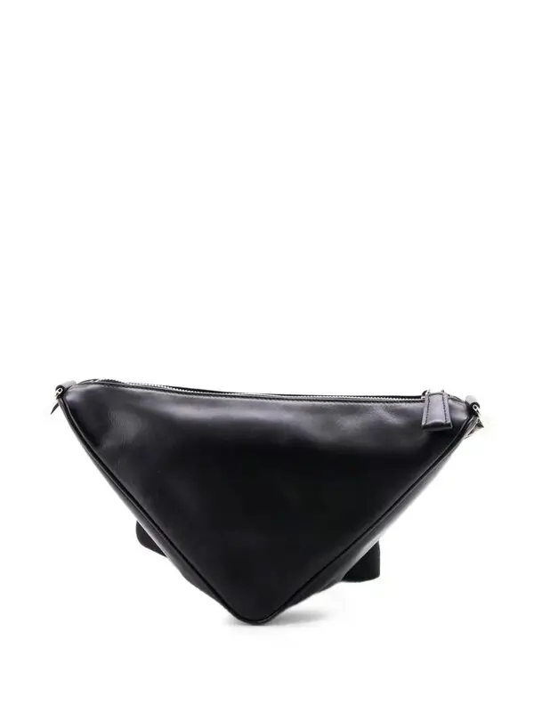 Prada Triangle Logo Zip Soft Leather Small Crossbody Bag - Black