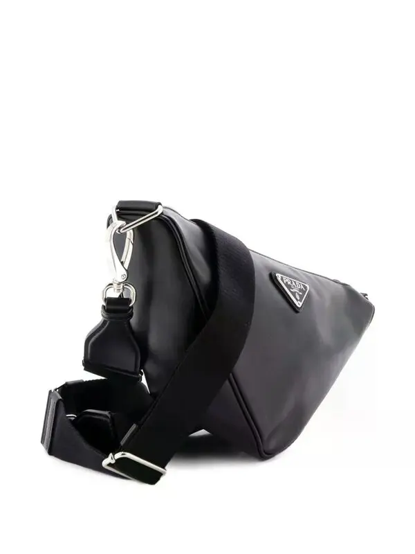 Prada Triangle Logo Zip Soft Leather Small Crossbody Bag - Black