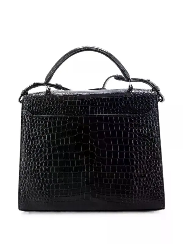 Saint Laurent Cassandra Top Handle Bag Crocodile Embossed Leather Medium Satchel - Black