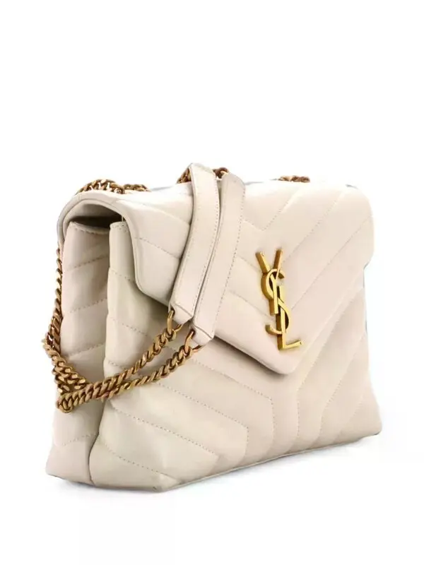 Saint Laurent Small Loulou Matelasse Chevron Leather Shoulder Bag - White