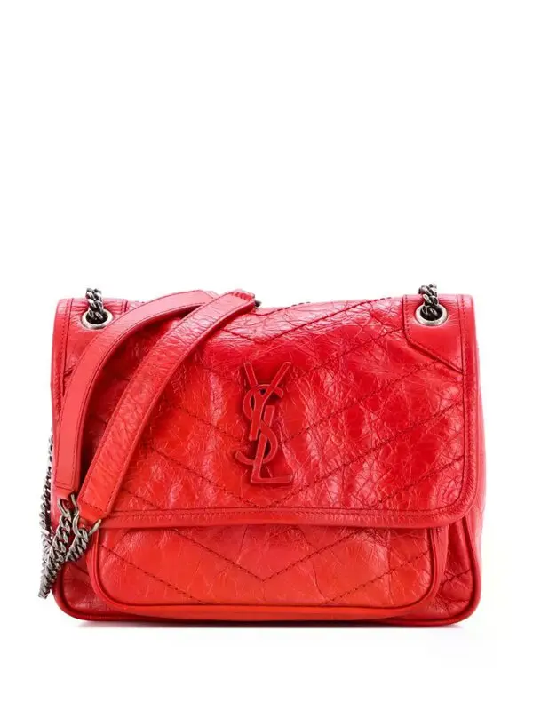 Saint Laurent Niki Chain Flap Bag Matelasse Chevron Leather - Red