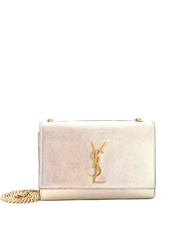 Saint Laurent Classic Monogram Metallic Leather Small Crossbody Bag - Neutrals