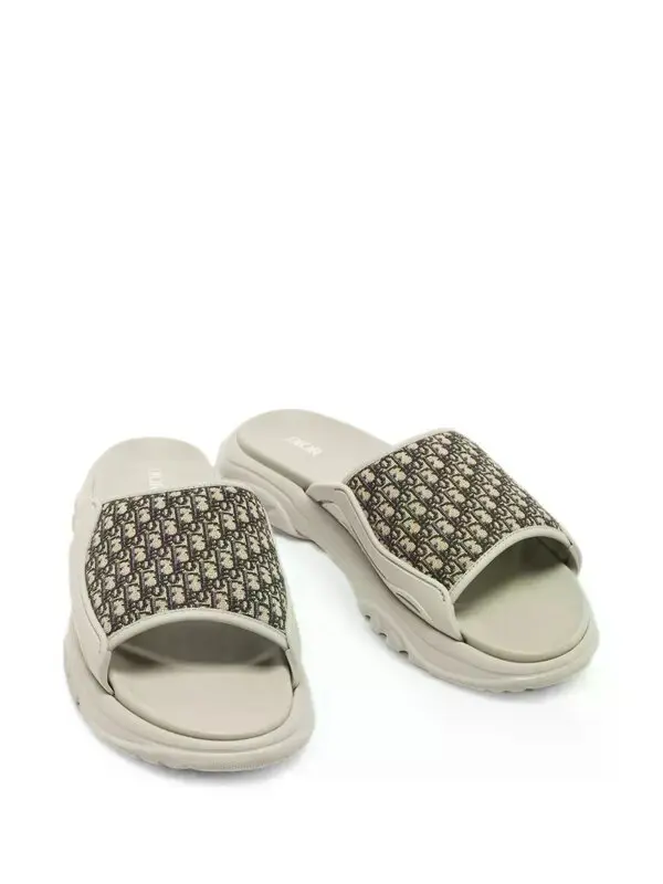 Dior Oblique Motif Slide Sandals - Grey