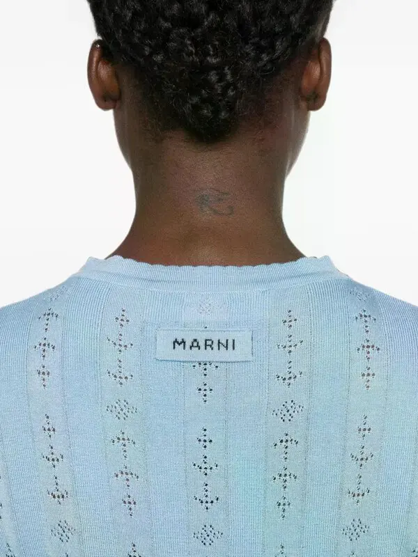 Marni Pointelle Knit T-shirt With Bow Detail - Blue