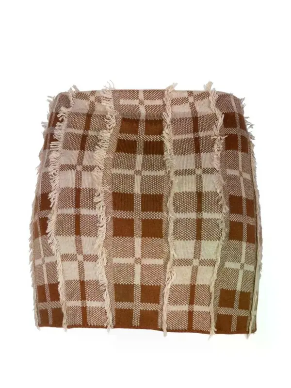 Guest In Residence Plaid Knit Skirt With Fringe Trim - Brown