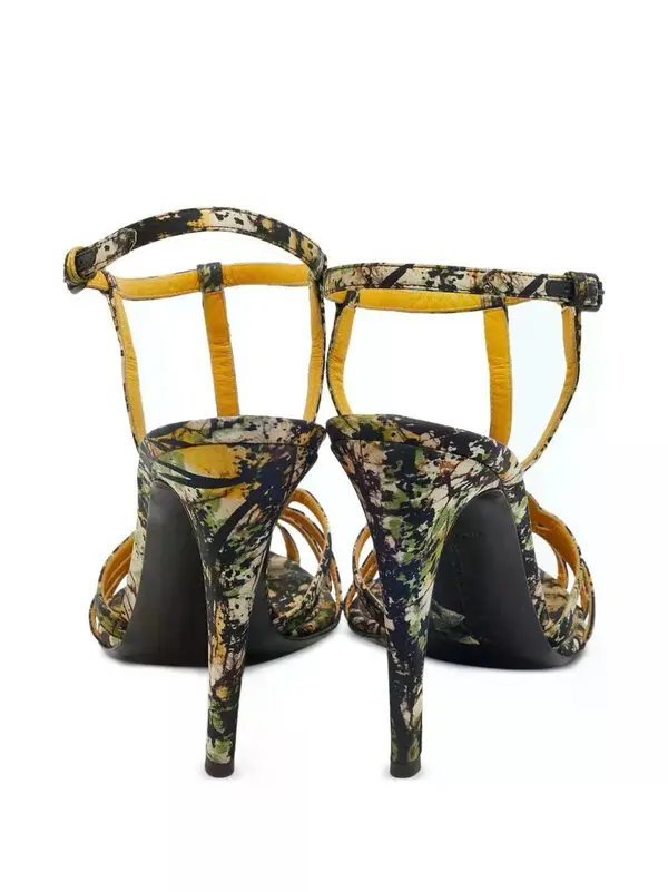 Bottega Veneta Paint-splatter Print Caged T-strap High Heel Sandals